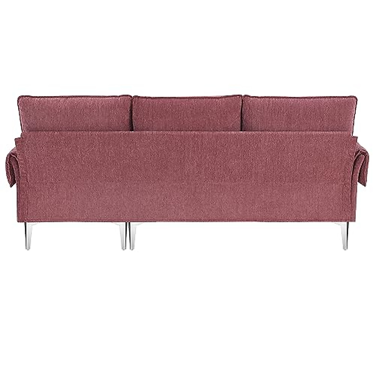 FANYE 84" L-Shaped Upholstered Corner Sectional 3 Seaters Sofa, Modern Chenille Upholstery Metal Legs Couch with Reversible Chaise and 2 Pillows for Home Apartment Office Living Room, Pink