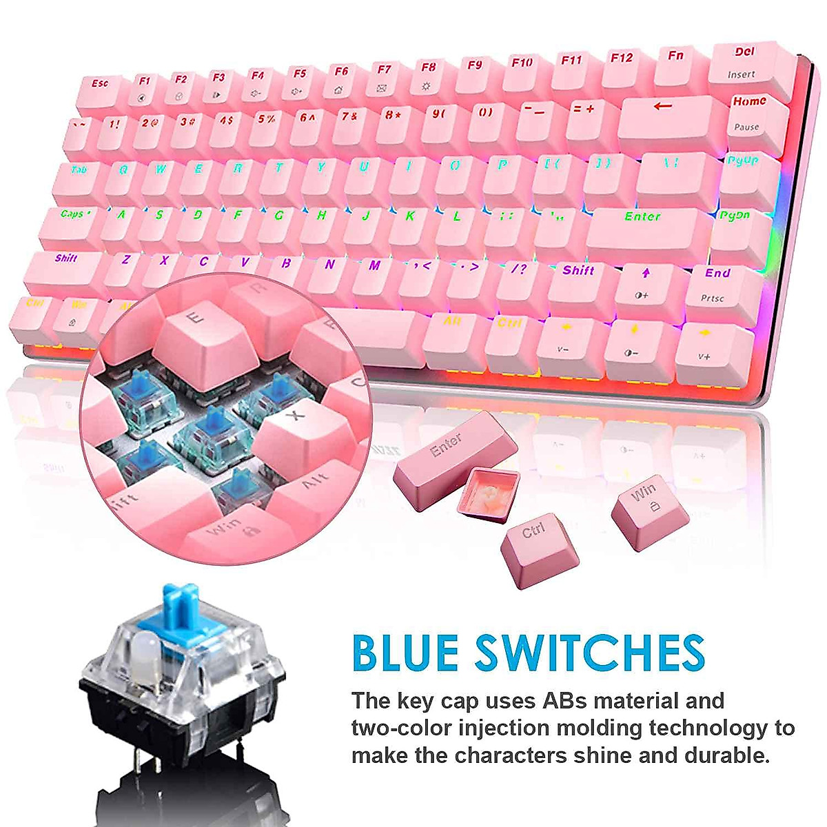FELICON Wired Mechanical Gaming Keyboard, 82 Keys Compact Rainbow Blacklight Keyboard with Blue Switch, Small and Portable Compatible with Windows PC Laptop Mac Game Office