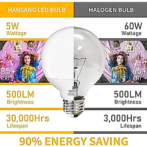 hansang 8 Pack Vanity Light Bulbs for Bathroom, 2700K Warm White E26 Base Round LED Globe Bulb, 40W Equivalent, G25 Vanity Light Bulb for Makeup Mirror Bedroom 120V, CRI85+, 500LM, Non-dimmable