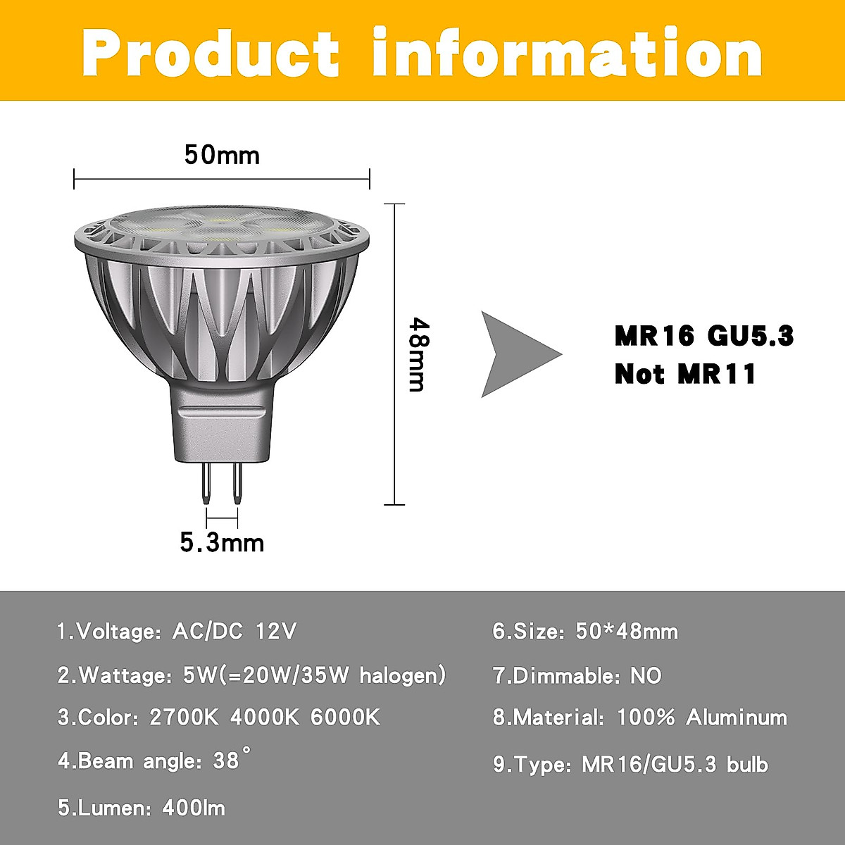 GOHDLAMP MR16 5W LED Bulbs Energy-Efficient- 6 Pack, 4000K Neutral/Natural White, 450lm, 38° Beam, Replaces 50W Halogen, 12V GU5.3 Spotlight for Outdoor/Indoor Lighting