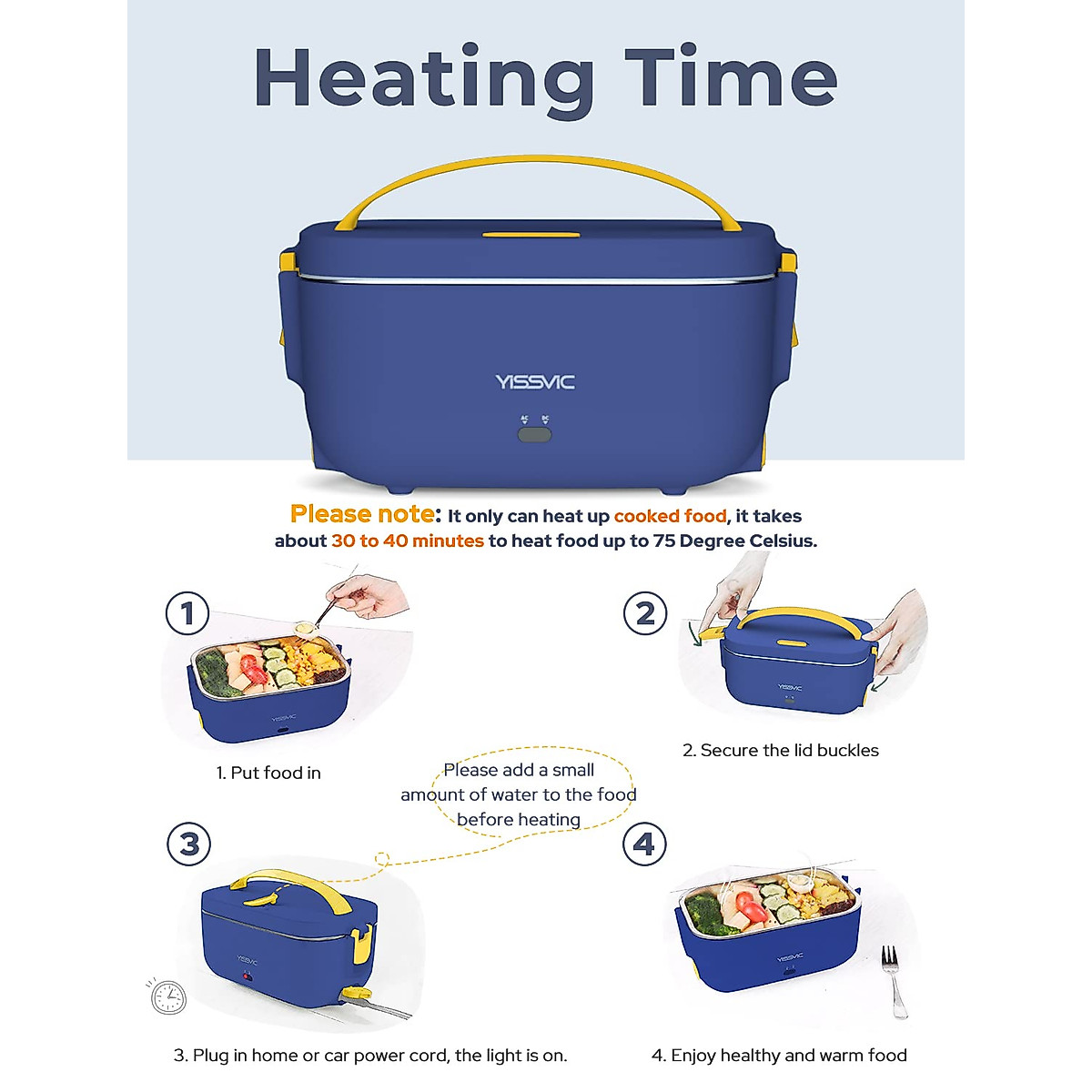 YISSVIC Electric Food Heater for Car and Truck,Portable Food Warmer Heater for Work 3in1 for 12V 24V 110V Heated Lunch Box with Removable Container and Bag