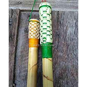 SKENNOVA - 34" of Small Natural Grass Broom for RV's, Cabin & Tents Design Vintage Style of Bamboo Stick Embroidered Woven Thread Nylon Hand Grip Dry Banana Leaf