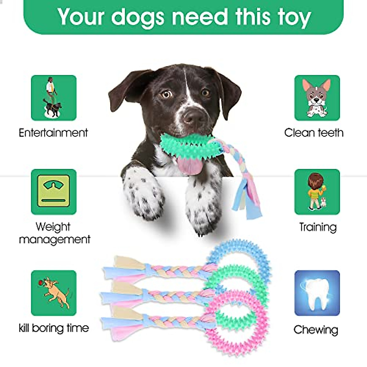 TIESOME Puppy Teething Toys with Cotton Ropes, 3 Pcs Rubber Small Dog Chew Toy Rings Aggressive Chew Toys for Dogs Oral Teeth Soothe Itching Puppy Chew Toys Interactive Pet Toys for Small/Medium Dogs
