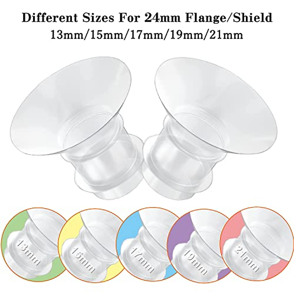 Flange Inserts 13/15/17/19/21mm for Medela,Spectra 24mm Shields/Flanges,Compatible with TSRETE,CPPSLEE,Momcozy S9/S9Pro/S12/S12Pro Wearable Breast Pump,Reduce 24mm Nipple Tunnel Down to 5pcs