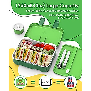 Lehoo Castle Bento Lunch Box for Kids, 1250mL Lunch Box for Boys with 5 Compartments, Kids Lunch Container with Utensil - Included Spoon, Fork, Sauce Jar, Microwave and Dishwasher Safe