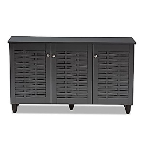 Baxton Studio Winda 3-Door Shoe Storage Cabinet, Dark Gray (152-9167-Hit)