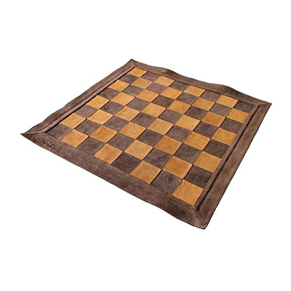 StonKraft - Big Size 19" x 19" Genuine Leather Chess Board | Roll-up Tournament Chess | Brown Suede