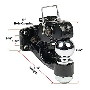 Mytee Products Pintle Hitch with 2-5/16-Inch Trailer Ball, 8 Ton Combination Hitch with Mounting Kit | Bolt On Adjustable Pintle Hook Ball Combo - Powder-Coated, Heavy-Duty