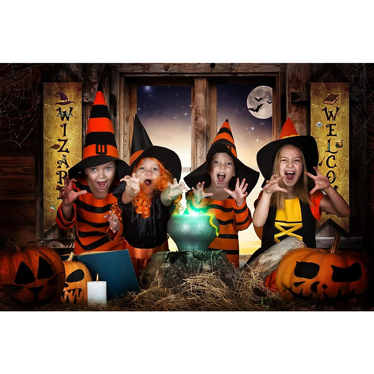 Magical Wizard Banners WELCOME WIZARD Magic Wizard Themed Party Supplies Wizard Porch Signs Wizard Backdrop for Photography Halloween Party Decor Supplies (Brown Welcome Wizard)