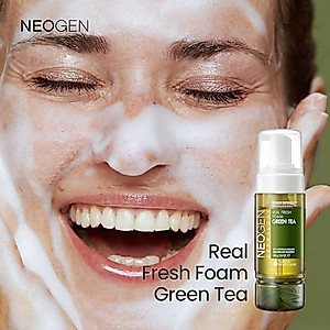 DERMALOGY by NEOGENLAB NEOGEN Real Fresh Foam Cleanser, Green Tea 5.6 Fl Oz (160g) - Soothing & Hydrating Gentle Cleansing Foam with Real Green Tea, Clean Beauty - Korean Skin Care