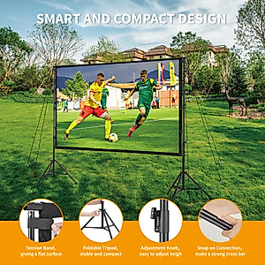 Portable Projector Screen with Stand, 150 inch 16:9, Outdoor Projector Screen, Foldable, Ironable and Washable, Front and Rear Projection Screen, Idea for Home Cinema, Business, Backyard Party.