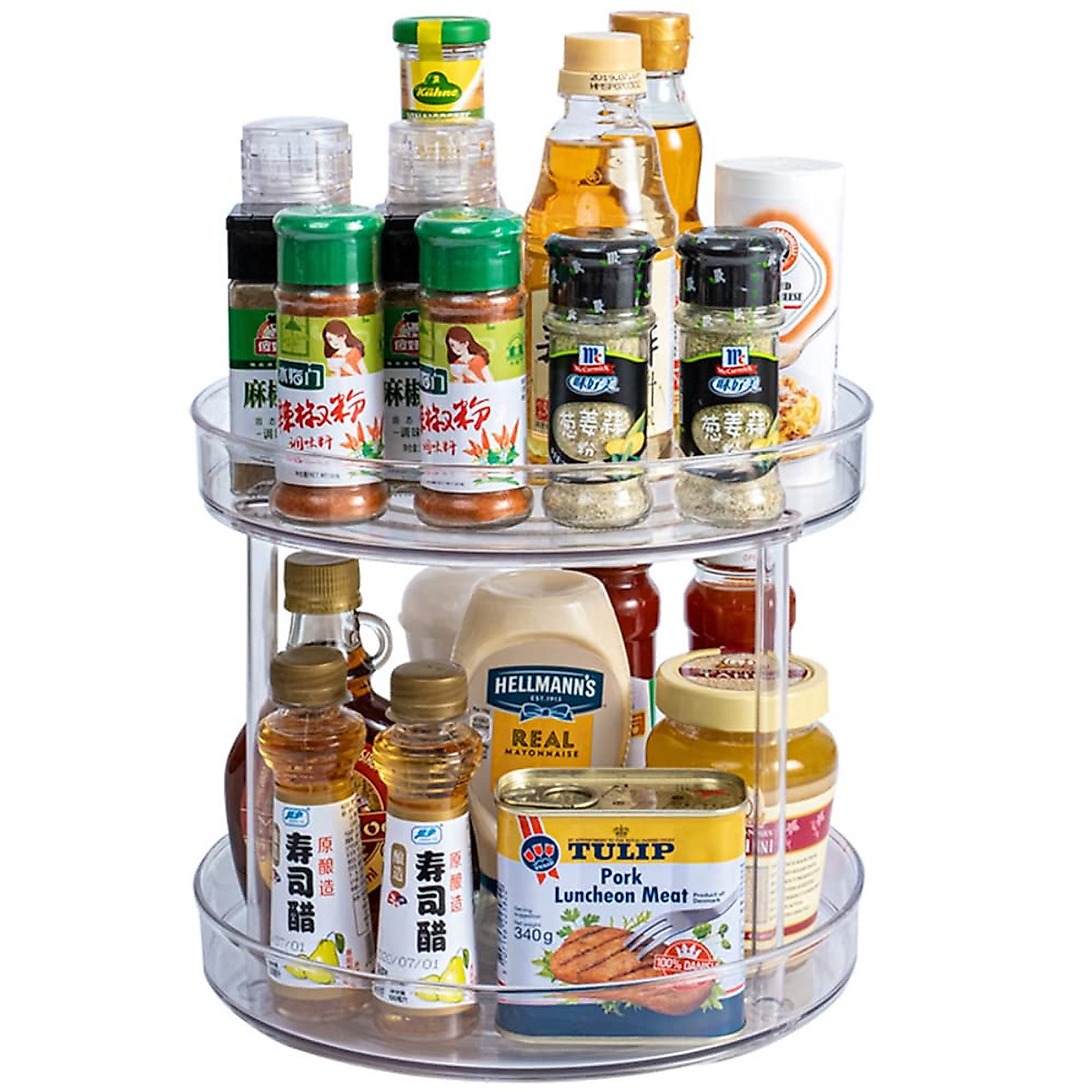 2 Tier Lazy Susan Turntable Cabinet Organizer,360° Rotating Clear Spice Rack Kitchen Storage Container for Countertop, Bathroom,Pantry
