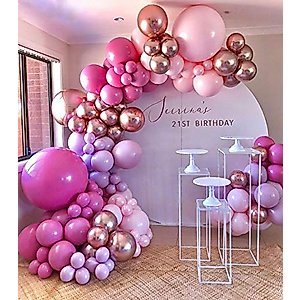 Princess Pink Balloon Garland Arch Kit, 140Pcs Hot Pink Rose Gold Chrome Balloons for Encanto Birthday Wedding Party Balloons Decorations, Baby Shower Decorations for Girl