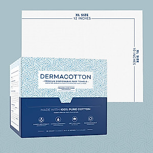 Dermacotton [100 X-Large Towels] 100% Biodegradable Disposable Cotton Face Towels – Super Soft Face Wipes, Hypoallergenic Makeup Remover Wipes, For All Skin Types Incl. Sensitive Skin, Facial Cloths