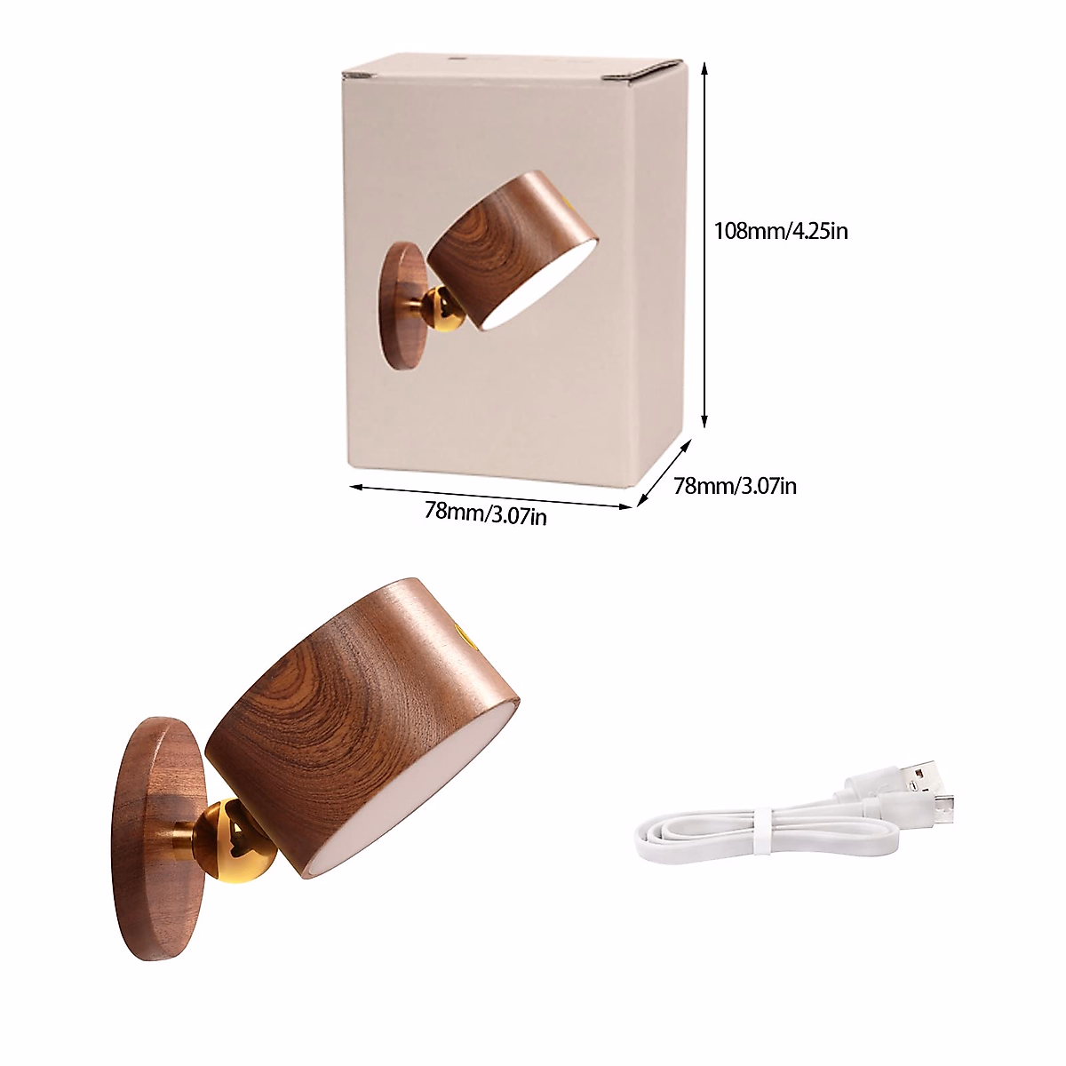 Leapair Wooden LED Wall Sconce, Wall Mounted Lamp,Wooden Night Light with Rechargeable Battery Operated 360°Rotate Magnetic Ball, Cordless Wall Light for Reading