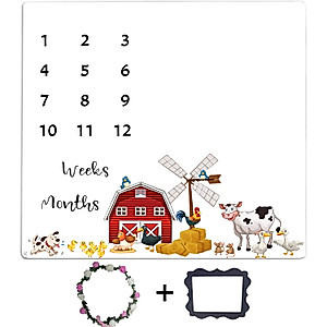 Baby Monthly Milestone Blanket Newborns Photo Props Shoots Backdrop Personalized Farm House Animals Photography Growing Infants Toddlers Swaddle Blanket 48"x48" BTZDLU124