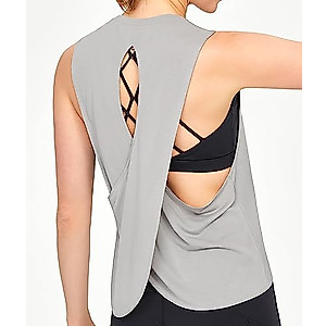 Dragon Fit Womens Cross Backless Workout Tops Loose Fit Yoga Tank Tops Lightweight Sleeveless Athletic Shirt