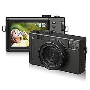 Digital 1080P FHD Mini Video Camera 24MP with 3 inch LCD Screen, Portable Micro Single Mirrorless Camera 16X Digital Zoom, Rechargeable Students Compact Pocket Camera, for Kids,Adult,Beginners(black)