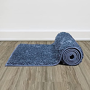 Ottomanson Machine Washable Soft Shag Design Non-Slip Rubberback 2x5 Indoor Runner Rug for Hallway, Entryway, Kitchen, Living Room, Bedroom, Bathroom, 2 ft x 5 ft, Navy Blue