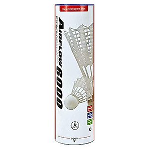 Wish Airflow 6000 Badminton Tournament Shuttlecocks – 6 Pack Tube of Durable Nylon Shuttlecocks with Cork Tips – Badminton Birdies for Indoor and Outdoor Play, White