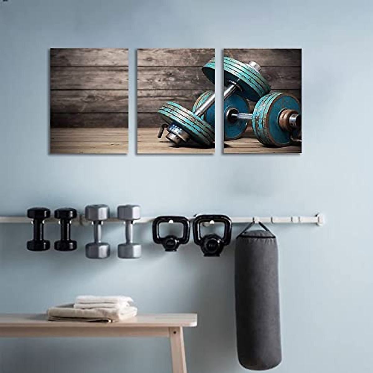 Modular Dumbbells Painting Modern Home Decor Poster 3 Pieces HD Printed Fitness Bodybuilding Gym Canvas Wall Art Wooden Art