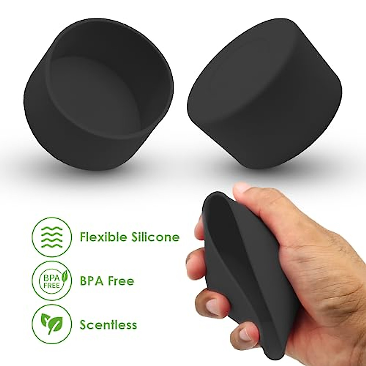 Elevate 2 Pcs Silicone Boot for Stanley Quencher 40oz, 30oz Tumbler with Handle and Stanley IceFlow 20oz, Anti-Slip Protective Water Bottle Bottom Cover for Hydro Sport Flask Bottle 12oz-24oz (Black)