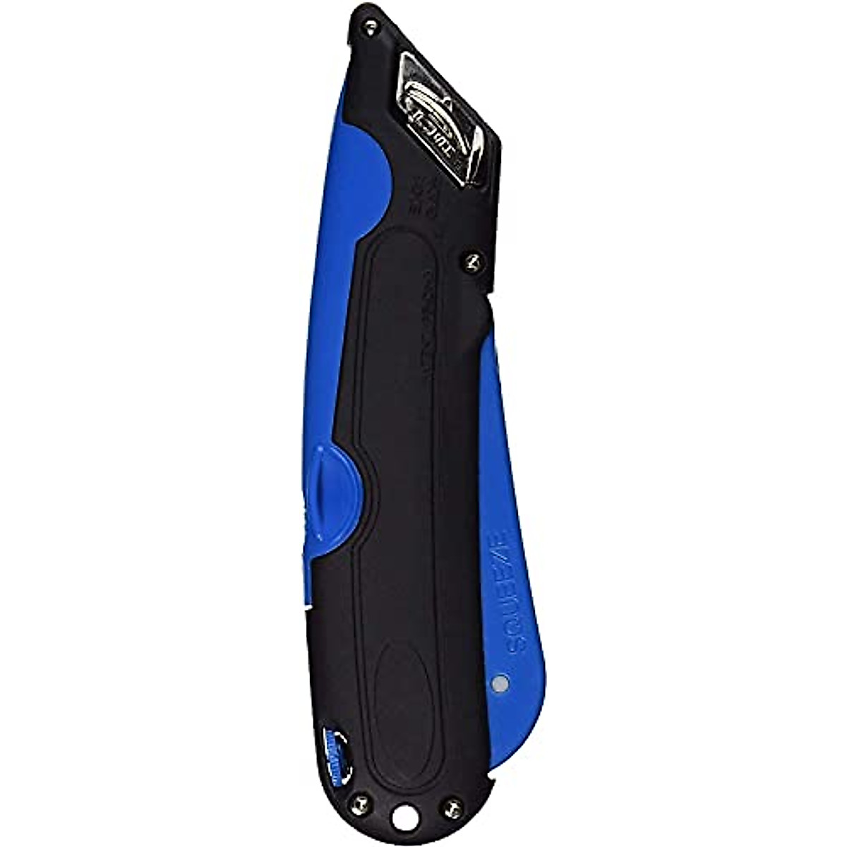 Veltec Self-Retracting Blade Safety Cutter, Left and Right Edge Guide, 3 Depth Setting, Preloaded with 3 Blades - Black/Blue (VC900)