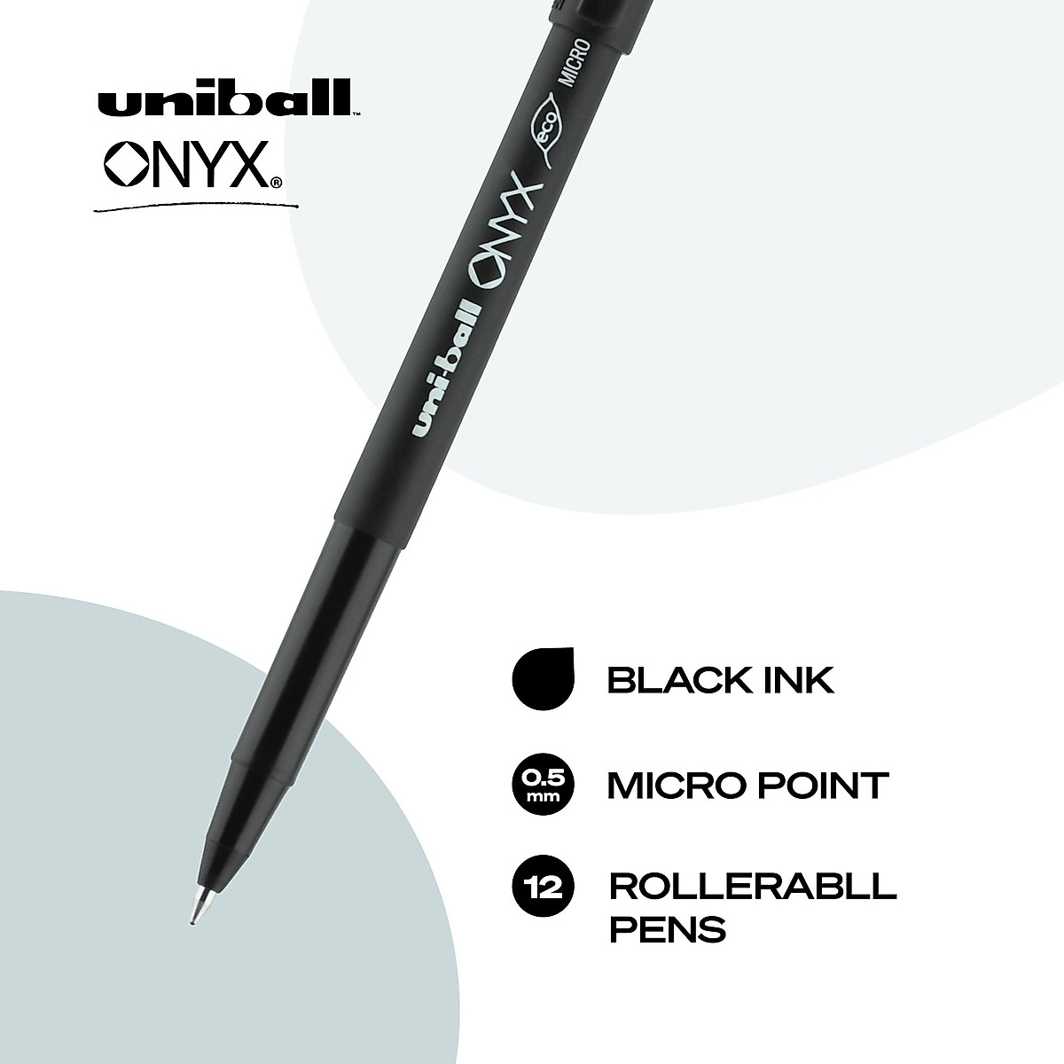 uni-ball Onyx Rollerball Pens Fine Point Micro Tip, 0.5mm, Black, 12 Pack