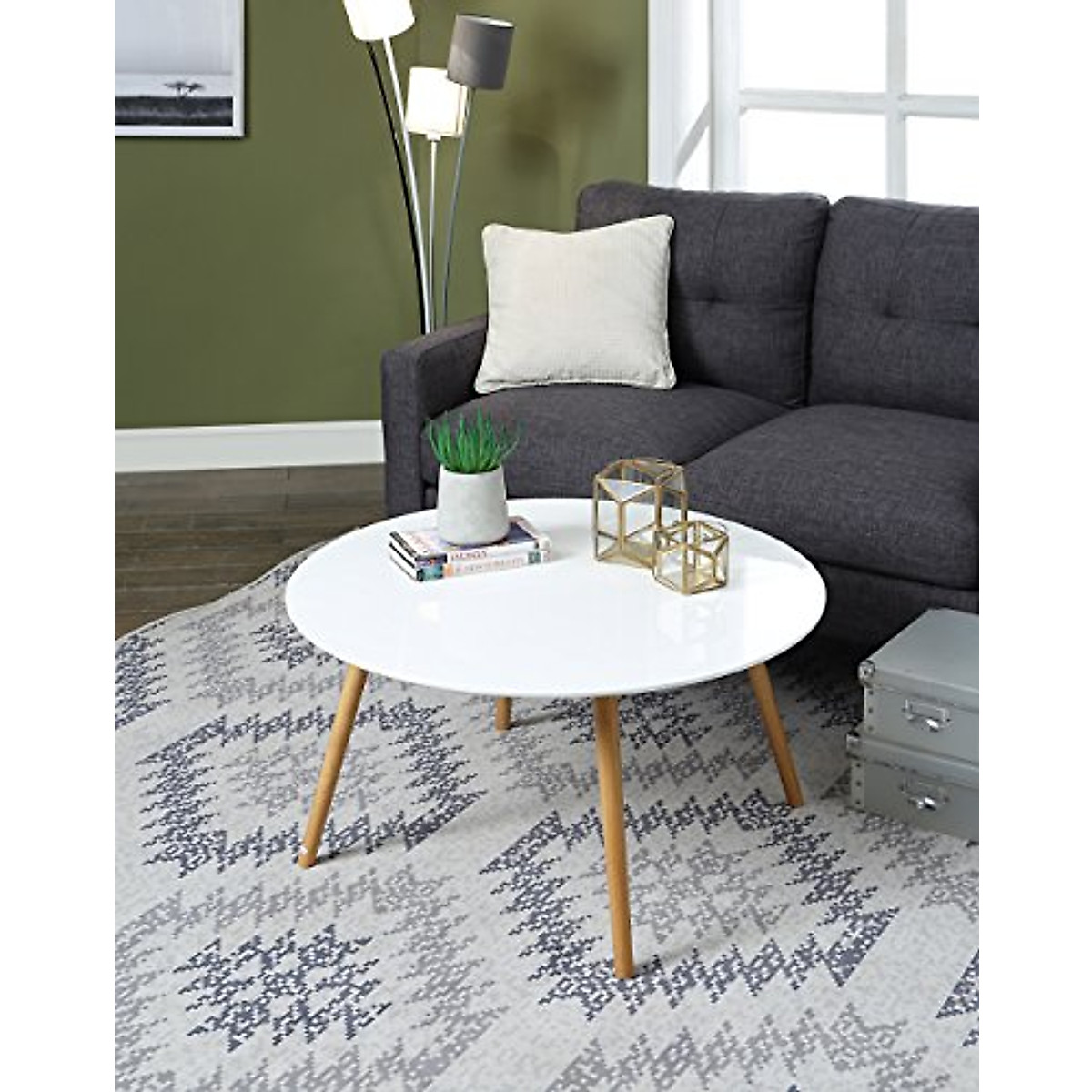 Convenience Concepts Oslo Round Coffee Table, Glossy White