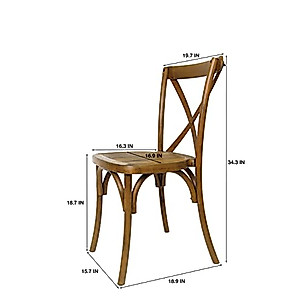 Fohfurniture Set of 4 Imitation Textured Wood Resin Crossback Stacking Event Cafe Patio Restaurant Chairs for Outdoor/Indoor Use, with Metal Rod-Reinforced Legs