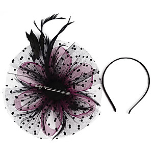 Fascinators for Women Tea Party Headband Kentucky Derby Wedding Cocktail Flower Mesh Feathers Hair Clip (Rose &Black)