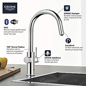 GROHE 31251DC2 Blue Water Filter Pull-Down Kitchen Faucet Supersteel (Stainless Steel)