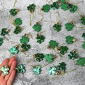 KIMOBER 36PCS St. Patrick's Day Shamrocks Ornaments,Green Luck Clover Hanging Baubles for Irish Festival Home Party Decoration