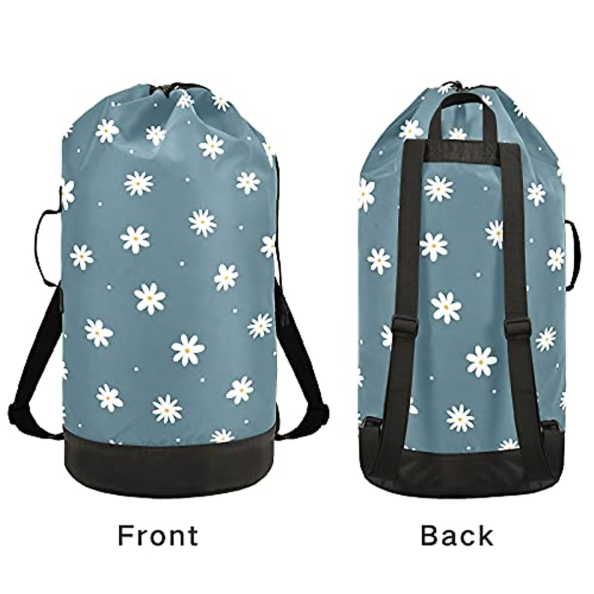 Flower Cute Laundry Bag Backpack with Shoulder Straps Daisy Dirty Clothes Organizer Extra Large Heavy Duty for Camp College Dorm Room Essentials for Girls
