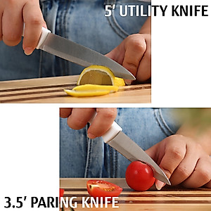 diamosteel White Knife Set with Block, 13 Pieces Knife Block Set with Built-in Sharpener Scissors for Kitchen, High Carbon Stainless Steel Knife Set