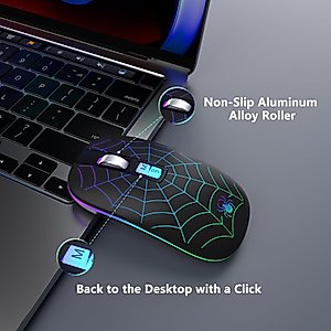 HOTLIFE Wireless Mouse，Wireless Bluetooth Mouse for Laptop - LED Computer Mice (Bluetooth 5.1 +USB) - Rechargeable Mouse - 2.4G Portable Tpye-c Mouse - Wireless Mouse for PC, Mac OS, Android, Windows