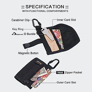 Rough Enough Key Card Holder Keychain Pouch Wallet for Men with Lanyard for Car Key FOB Cards Coins Organizer Black Cordura