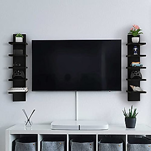 5 Tier Wall Shelves Black, Vertical Column Shelf Floating Storage Home Decor Organizer Tall Tower Design Utility Shelving Bedroom Living Room