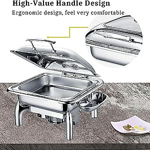 6 L Chafing Dish Set, Stainless Steel Buffet Server Warming Tray with Water Pan & Fuel Holders, for Restaurant Catering Parties Weddings Picnics Food Warmer (Color : Silver)