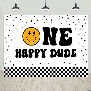 One Happy Dude Birthday Backdrop for Boys 1st Birthday Photography Background Decorations Boy First Birthday Party Cake Table Banner Supplies 7x5ft