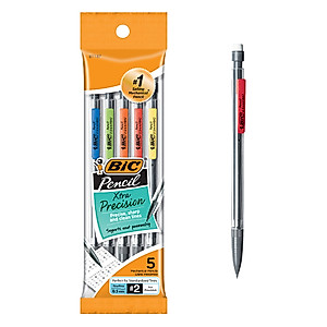 BIC Xtra-Precision Mechanical Pencil, Clear Barrel, Fine Point (0.5mm), 5-Count