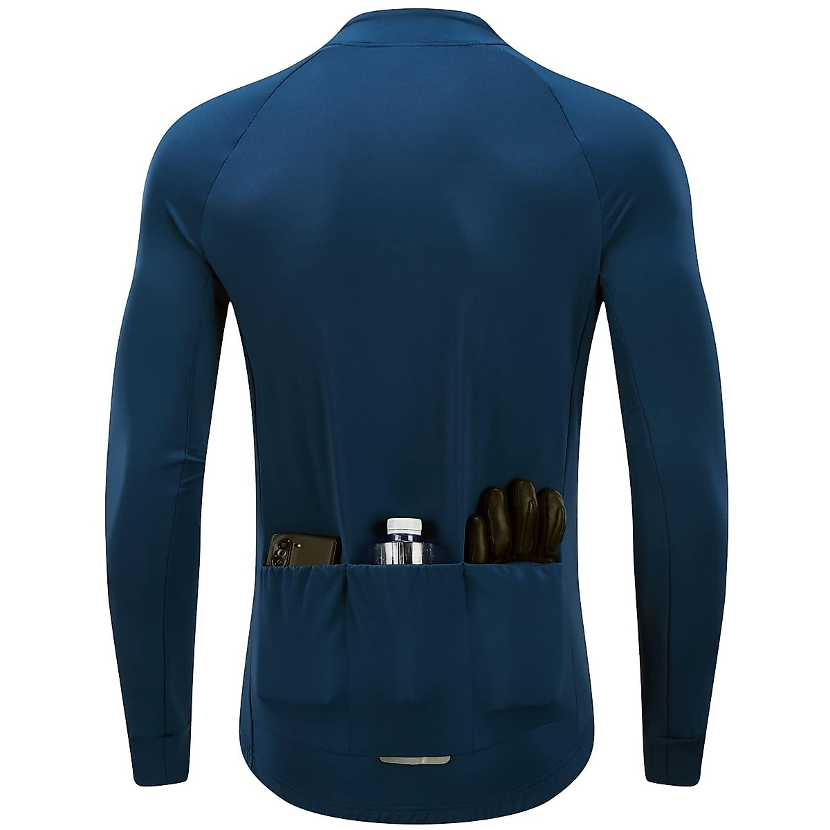 qualidyne Men's Winter Cycling Jersey Long Sleeve Fleece Thermal Bike Jacket Full Zip Biking Bicycle Shirt Cold Weather Blue