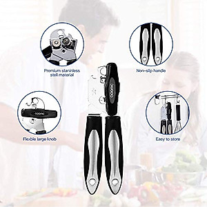 Can Opener, Stainless Steel Manual Can Opener, Food-Safe, Multifunctional Bottle Openers with Non-Slip Handle & Oversized Turn Knob, Smooth Edge, Ultra Sharp Cutting for Seniors with Arthritis