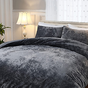 CAROMIO Velvet Duvet Cover Bedding Set Queen Size, Luxury Ultra Soft Velvet Comforter Cover 3 Pieces (1 Duvet Cover + 2 Pillow Shams, Grey)