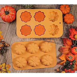 Webake Pumpkin Cake Mold Silicone 3D Pumpkin Cupcake Pan for Baking Dessert Mousse Mold Tray for Halloween Thanksgiving (2 PCS)