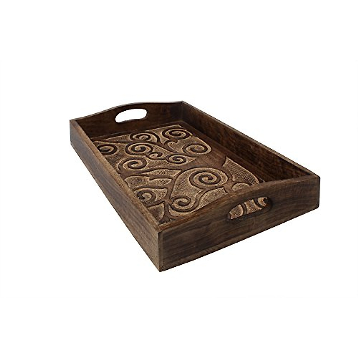 Tree of Life Hand Carved Wooden Breakfast Serving Tray with Handle for Tea Snack Dessert Kitchen Dining Serve-Ware Accessories 15 x 10 Inches