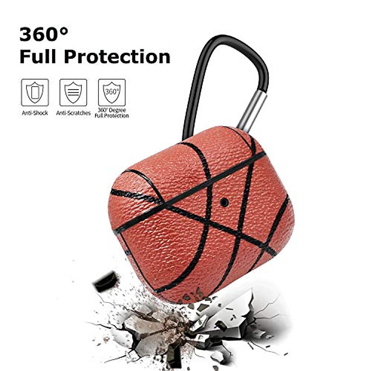 AirPods Pro Case, Takfox Airpod Pro Cases Cover PU Leather Protective Shock & Scratch-Resistant with Keychain [Front LED Visible] Headphone Case Skin for AirPods Pro Charging Case Series 3,Basketball