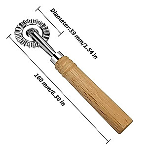 Ravioli Cutter Wheel,Pastry Wheel Cutter with Long Wooden Handle,Zinc Alloy Pasta Cutter Wheel for Kitchen