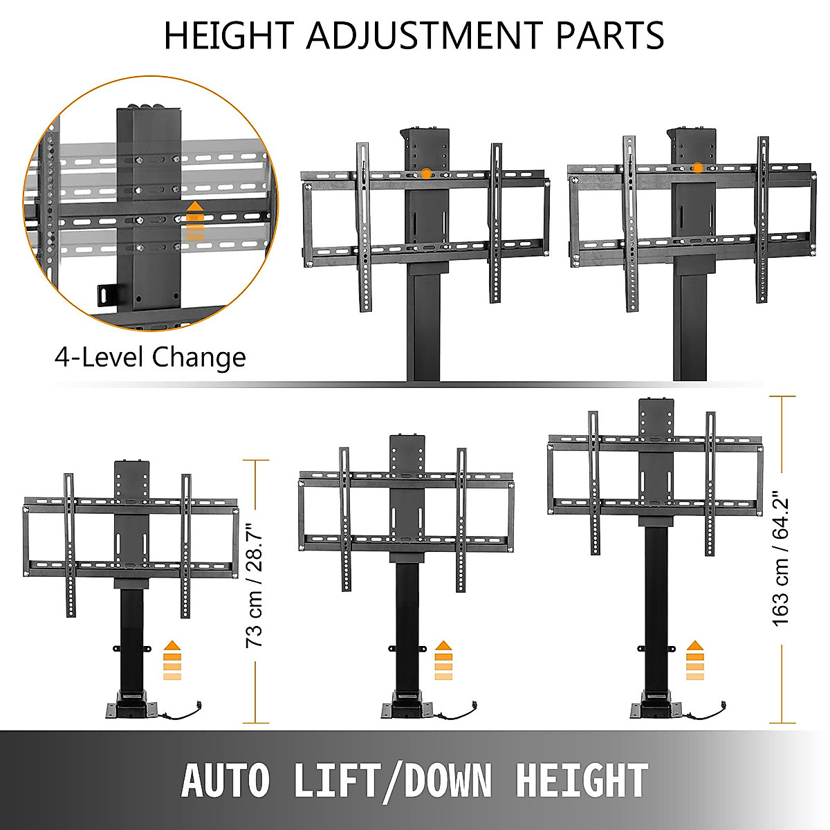 VEVOR Motorized TV Lift Stroke Length 35 Inches Motorized TV Mount Fit for 37-65 Inch TV Lift with Remote Control Height Adjustable 28.7-64.2 Inch,Load Capacity 130 Lbs