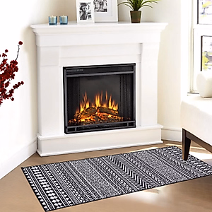 COZYLOOM Washable Rug 2x12 Vintage Low Pile Entryway Rug Runner Boho Geometric Hallway Runners Moroccan Distressed Runner Rug Kitchen Mat Chenille Living Room Home Office Runner Rug, Black